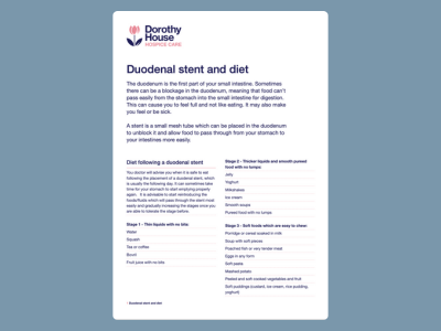 Eating with a duodenal stent - Dorothy House