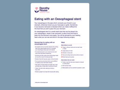 Eating with an oesophageal stent - Dorothy House